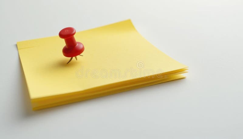 Red Pushpin on Yellow Sticky Notes a Simple Office Reminder Stock ...