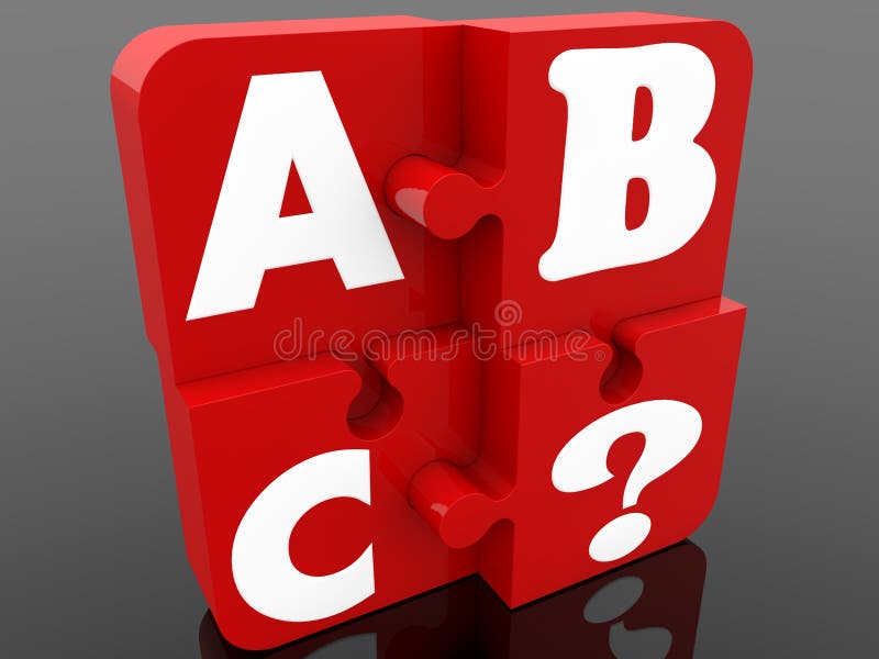 Red Puzzle with ABC Concept and Question Mark on a Black Stock ...