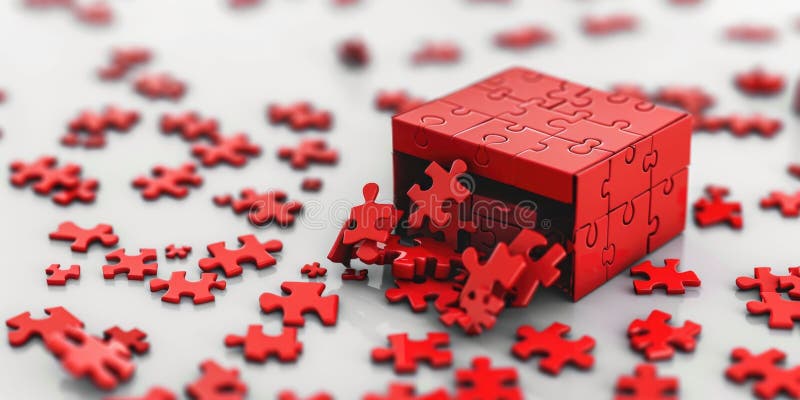 A Red Puzzle Box Sitting on Top of a Pile of Puzzle Pieces. Perfect for ...