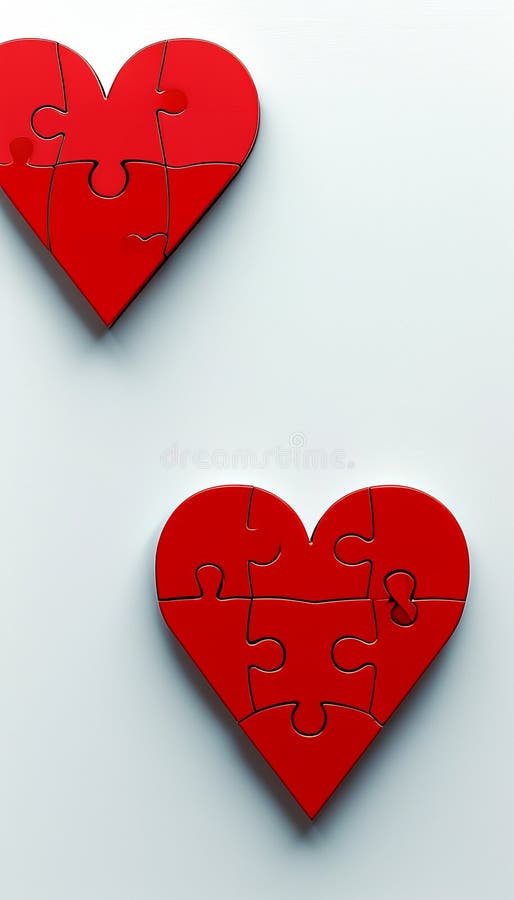 Red Puzzle Hearts Symbolizing Love and Connection in a Playful ...