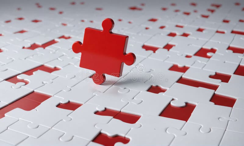 A Red Puzzle Piece Hovers Over a White Puzzle, Ready To Be Placed Stock ...