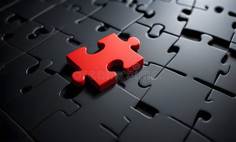 A Red Puzzle Piece is Missing from a Black Puzzle Stock Photo - Image ...
