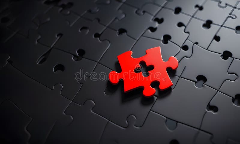 A Red Puzzle Piece is Missing from a Black Puzzle Stock Photo - Image ...