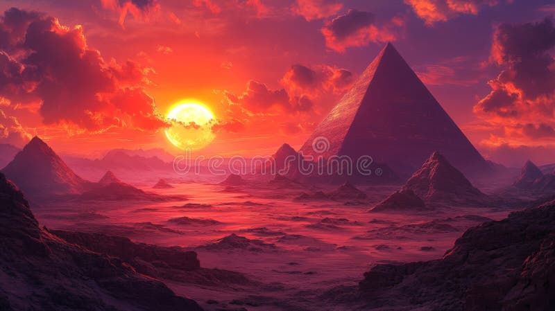 Red Pyramid Desert Sunset Landscape Stock Illustration - Illustration ...