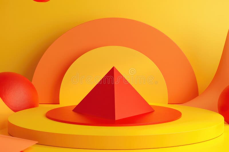 A Red Pyramid Sits Atop a Multi-layered Yellow and Orange Stage, with a ...