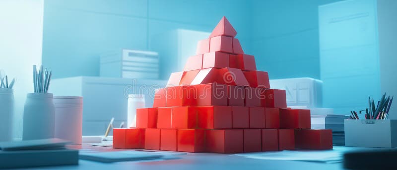 Red Pyramid Structure on a Table in a Modern Office Setting Stock ...