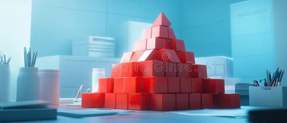 Red Pyramid Structure on a Table in a Modern Office Setting Stock ...