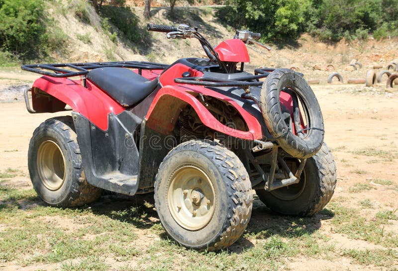 Red quad bike atv stock photo. Image of standing, adventure - 37617178