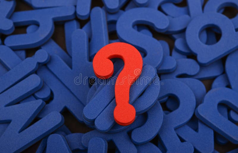 Red Question Mark on a Background of Blue Alphabet Stock Photo - Image ...