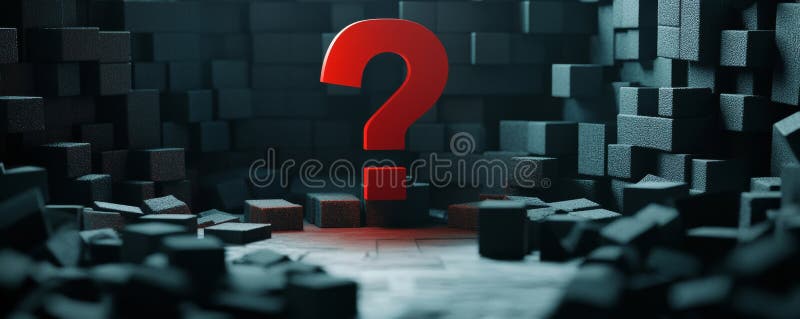 Red Question Mark in a Dark Abstract Geometric Room, Mystery and ...