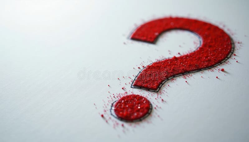 Red Question Mark Drawing on White Background. Red Particles Form ...