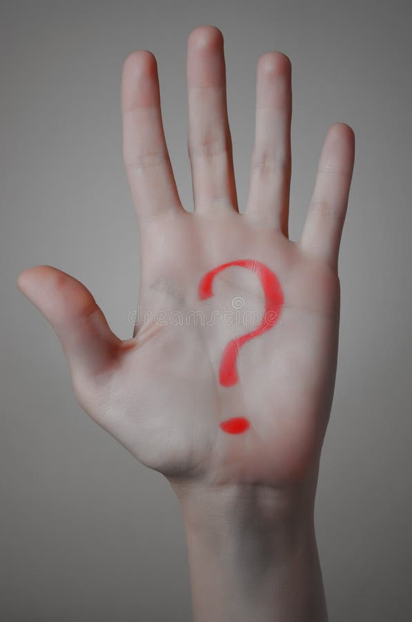 Red Question Mark on a Hand Stock Image - Image of finger, enigma: 31250849