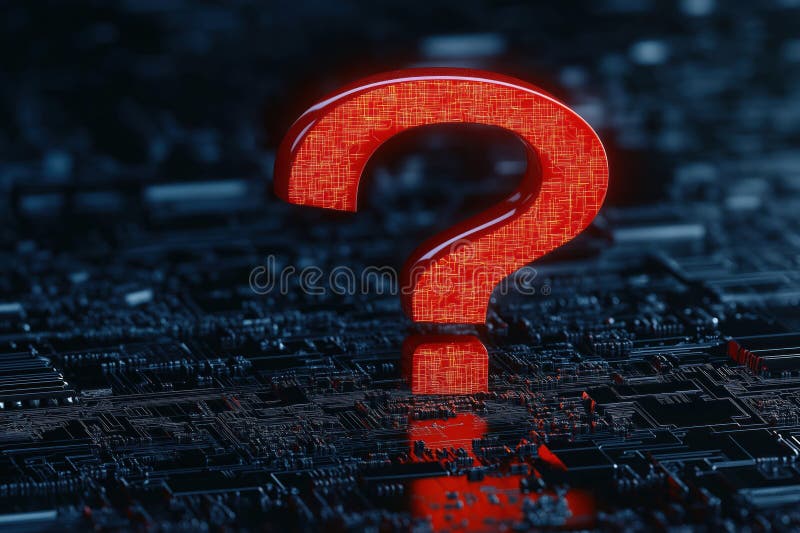 Red Question Mark Icon Sits on Tech Circuit Board. Abstract Tech Design ...