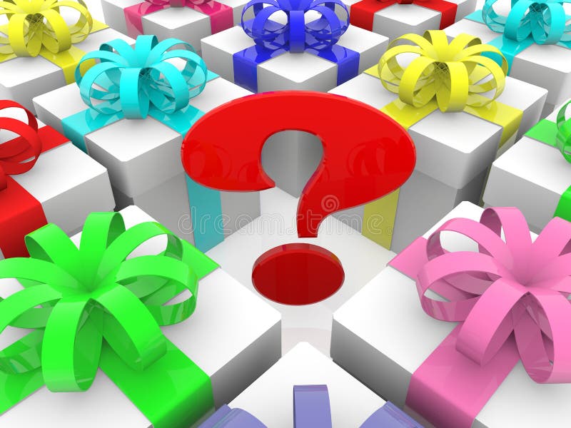 Red Question Mark in the Middle of Gift Boxes Stock Illustration ...