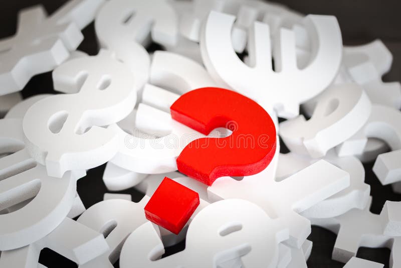 Red Question Mark Over Group of White Money Sign , Problem Concept ...