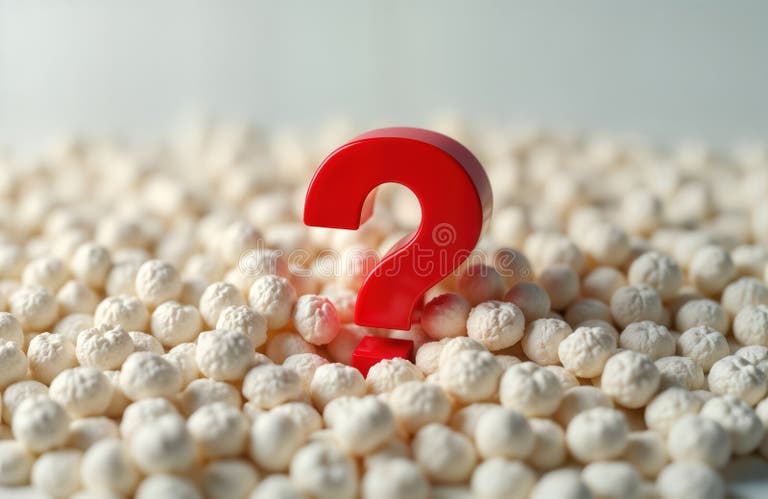 Red Question Mark Sits on Pile of White Cereal. Query, Breakfast ...