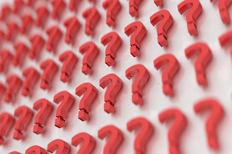 Red Question Marks on a Background of White Signs. 3D Rendering Image ...