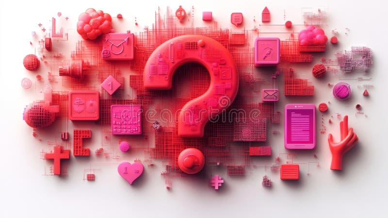 Red Question Marks and Creative Digital Icons Stock Illustration ...