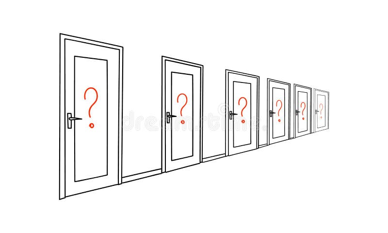 Red Question Marks on the Door Stock Illustration - Illustration of ...