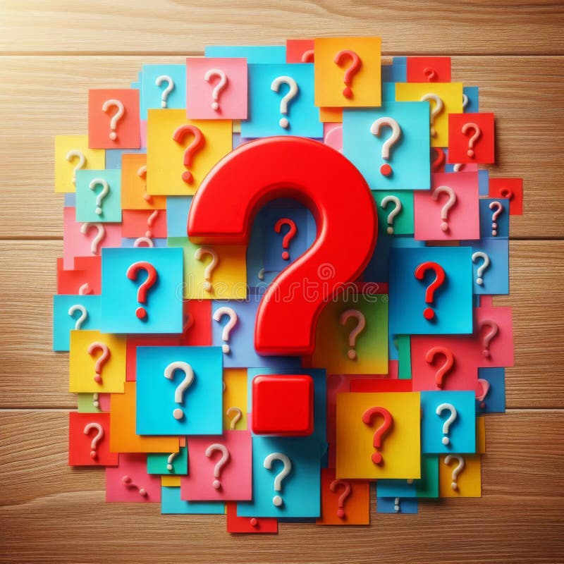 Red Question Marks Over Multicolor Memo Notes on Wooden Background ...