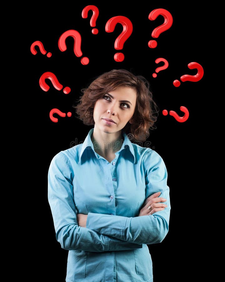 Girl among questions stock image. Image of search, emotion - 29806225