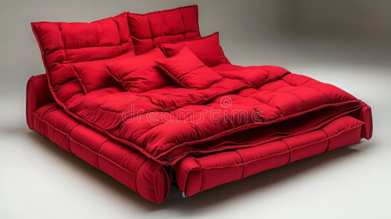 Red Quilted Bed, Bedroom, Comfort, Studio Shot, Interior Design Stock ...