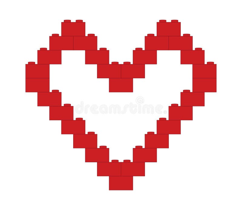 Red Heart Made of Blocks on White Background Vector Illustration Stock ...