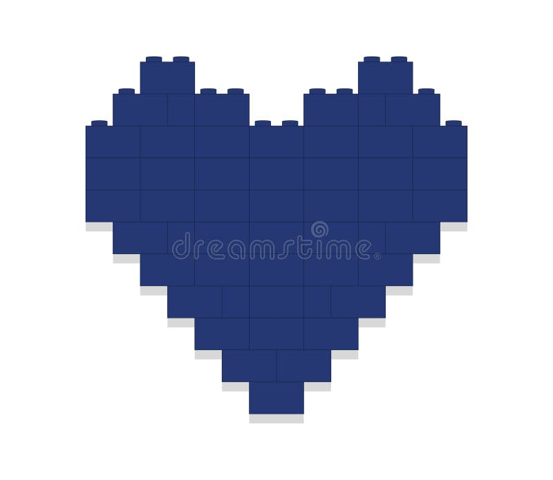 Dark Blue Heart Made of Blocks on White Background Vector Illustration ...
