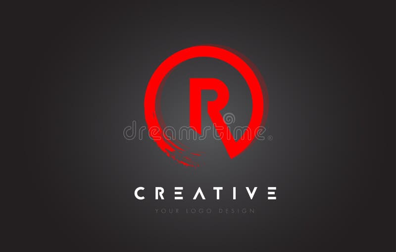 Red R Circular Letter Logo with Circle Brush Design and Black ...
