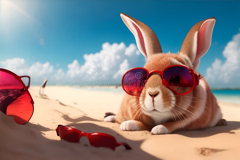 Red Rabbit with Sunglasses on Tropical Beach. Generative AI Stock ...