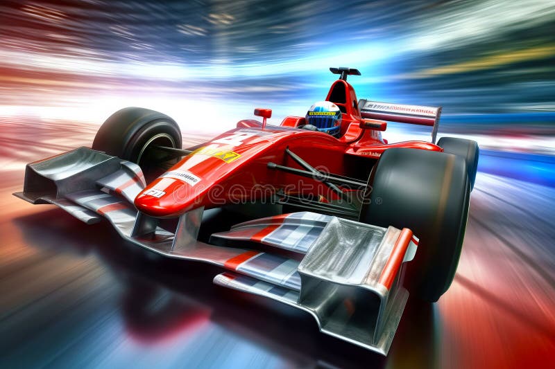 Red Race Car Driving on Track with Motion Blurry in the Background ...