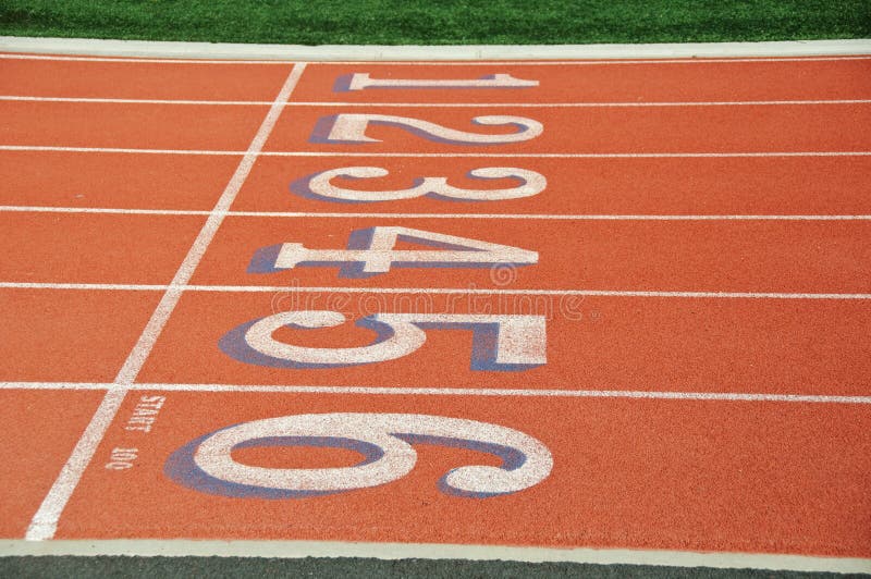 Red Race Track with Numbers Stock Photo - Image of football, artificial ...
