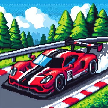 Red Racing Car Vector Design, Pixel Art. Stock Illustration ...