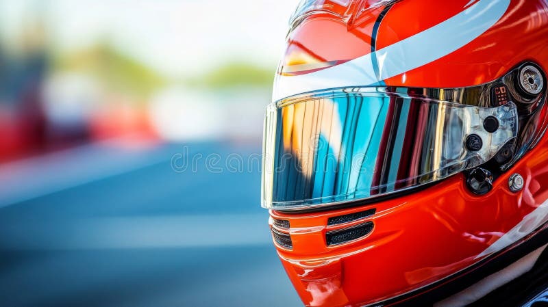 Red Racing Helmet Closeup on Blurred Track Stock Illustration ...