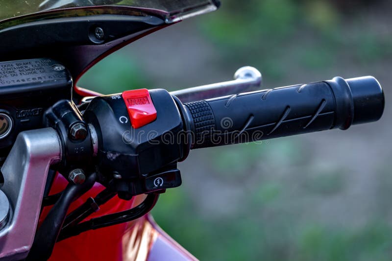 Red Racing Motorcycle, Close-up of the Clutch and Throttle Grip on ...