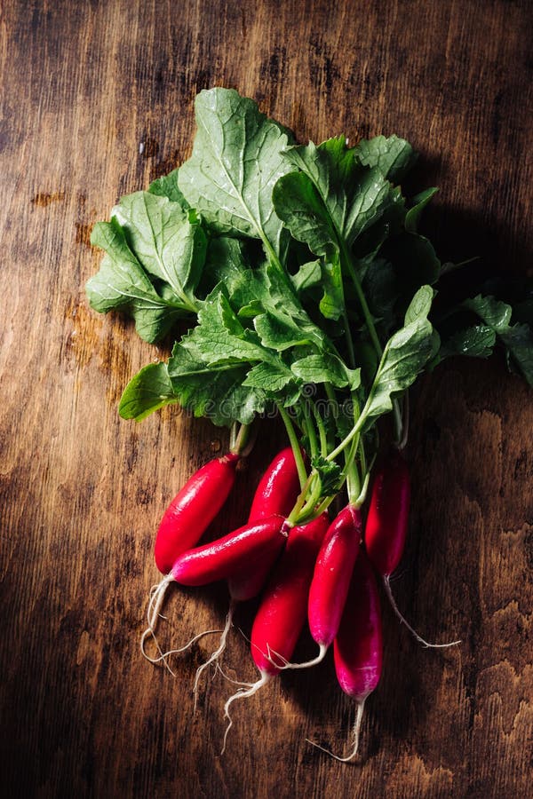 Red Radish with Leaves on Wooden Table Stock Image - Image of ripe ...