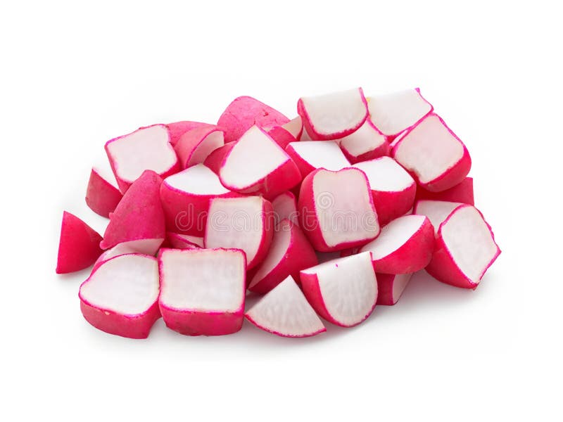 Red Radish Sliced Pieces Isolated on White Stock Photo - Image of ...