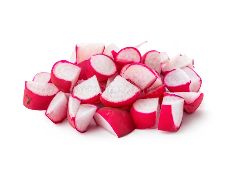 Red Radish Sliced Pieces Isolated on White Stock Image - Image of pink ...