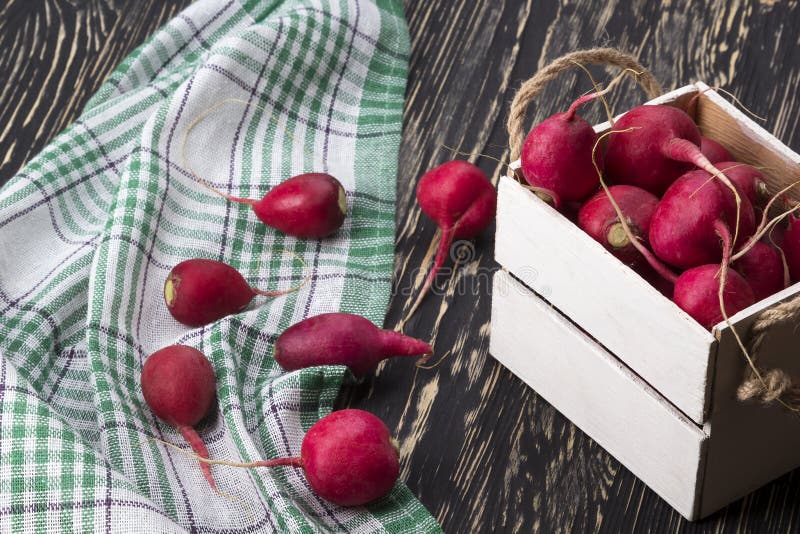 Red Radishes in a Wooden Box. Stock Image - Image of fresh, natural ...
