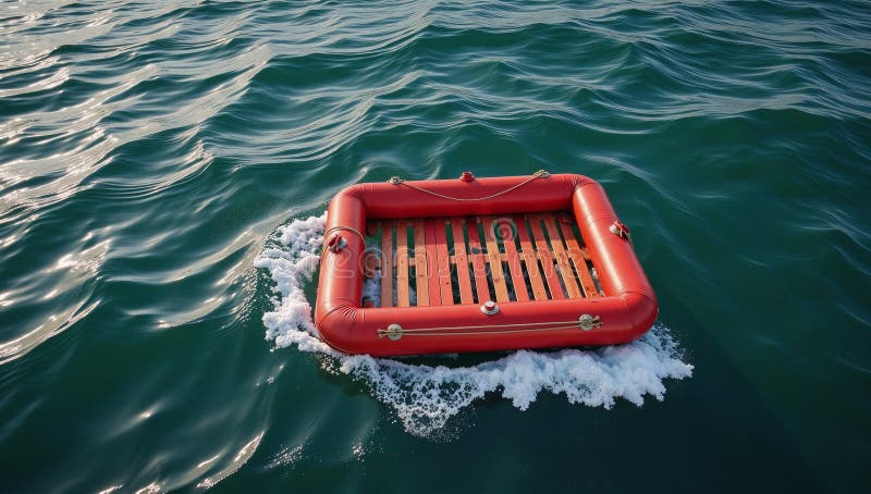 Red raft floats on the sea stock illustration. Illustration of ocean ...
