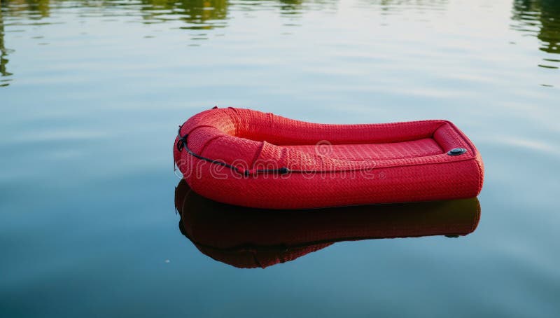 Red Raft Floats on Still Water Stock Illustration - Illustration of ...