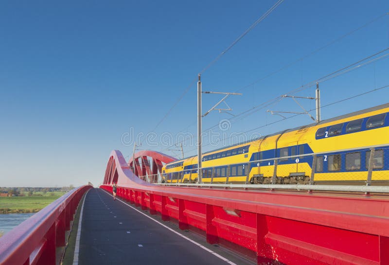 Red railroad bridge editorial stock image. Image of transportation ...