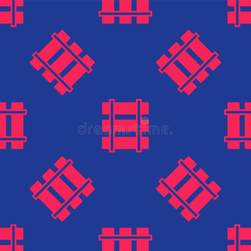 Red Railway, Railroad Track Icon Isolated Seamless Pattern on Blue ...