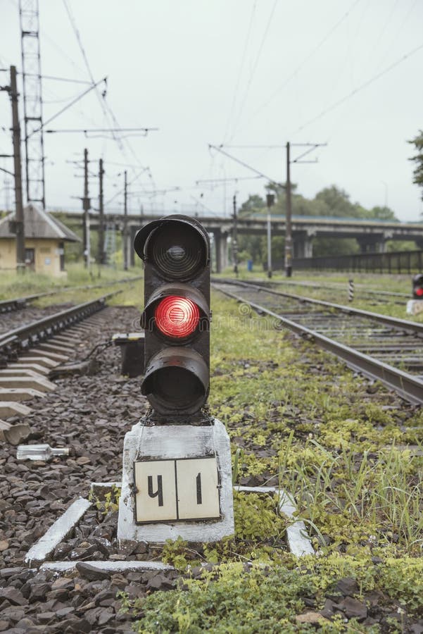 Railway Traffic Light of Red Color Stock Image - Image of locomotive ...