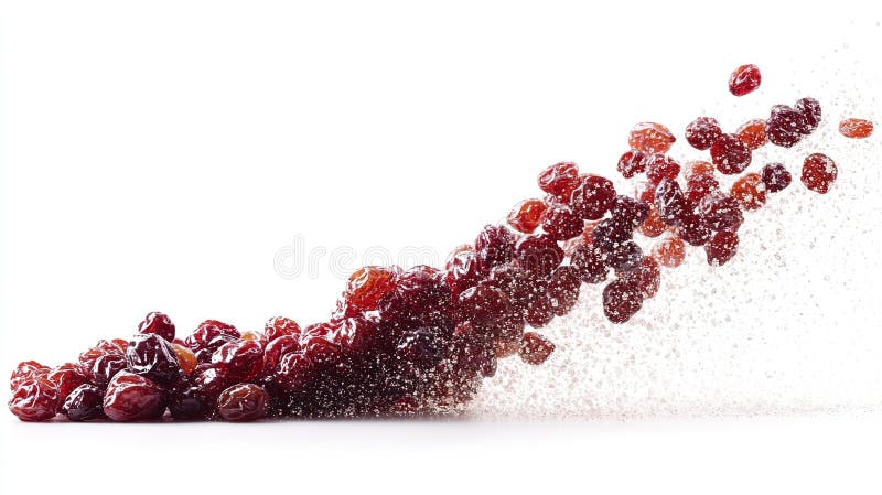 Red Raisins in Motion, Falling and Splashing on White Background Stock ...