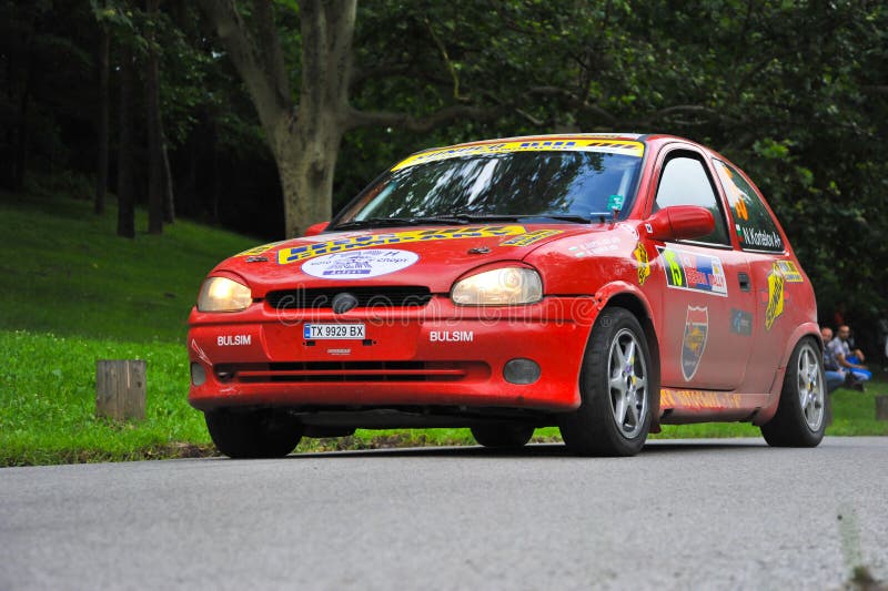 Red rally car editorial photo. Image of fast, forest - 15226471