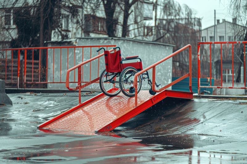 A Red Ramp with a Wheelchair at the Top, Suitable for Use in Various ...