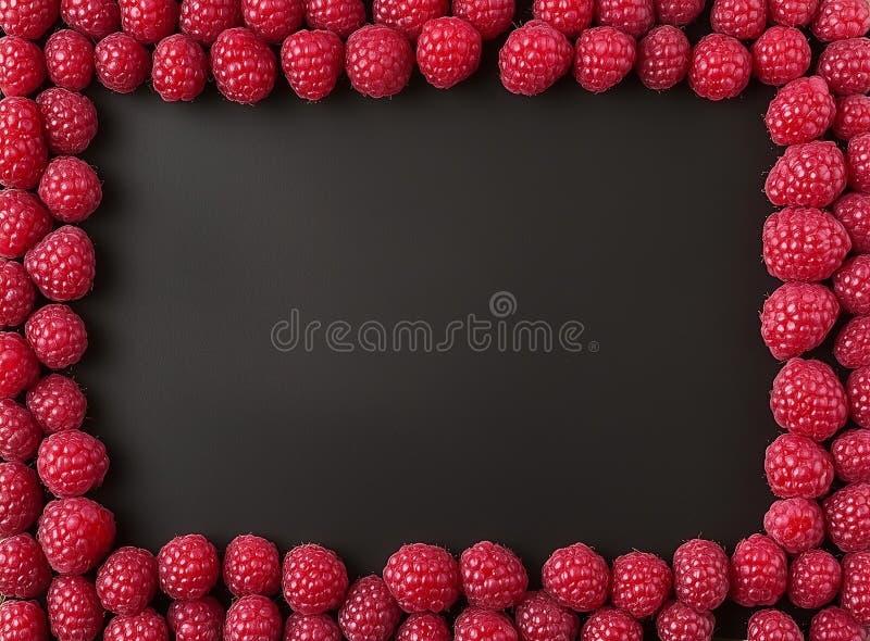 Fresh Raspberries Form a Frame on a Black Backdrop Stock Illustration ...