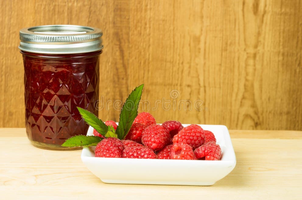 Red Raspberries Mint and Jam or Jelly Stock Image - Image of ripe ...
