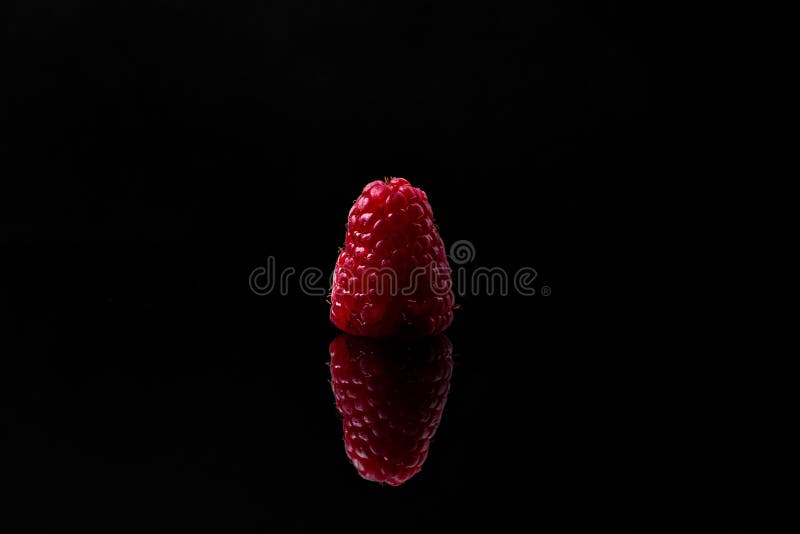 Red Raspberry on Black Background Stock Image - Image of juicy ...